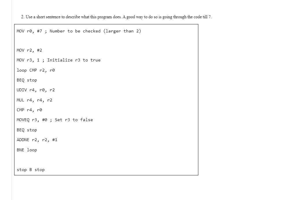 Solved 2. Use a short sentence to describe what this program | Chegg.com