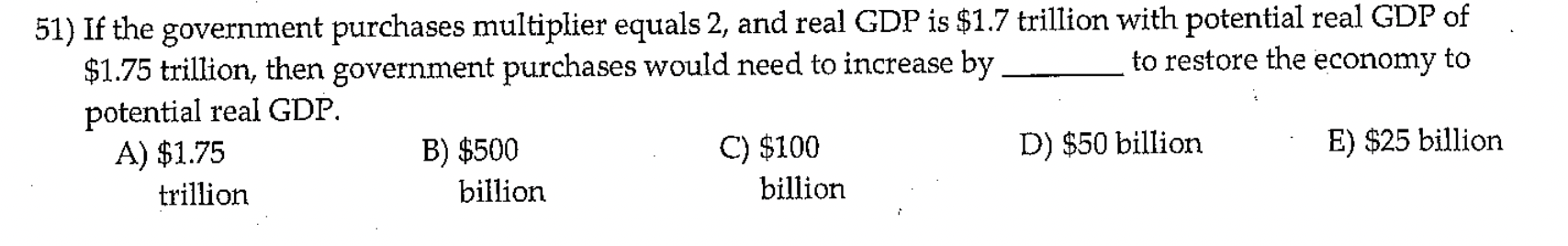 Solved 51) If the government purchases multiplier equals 2, | Chegg.com