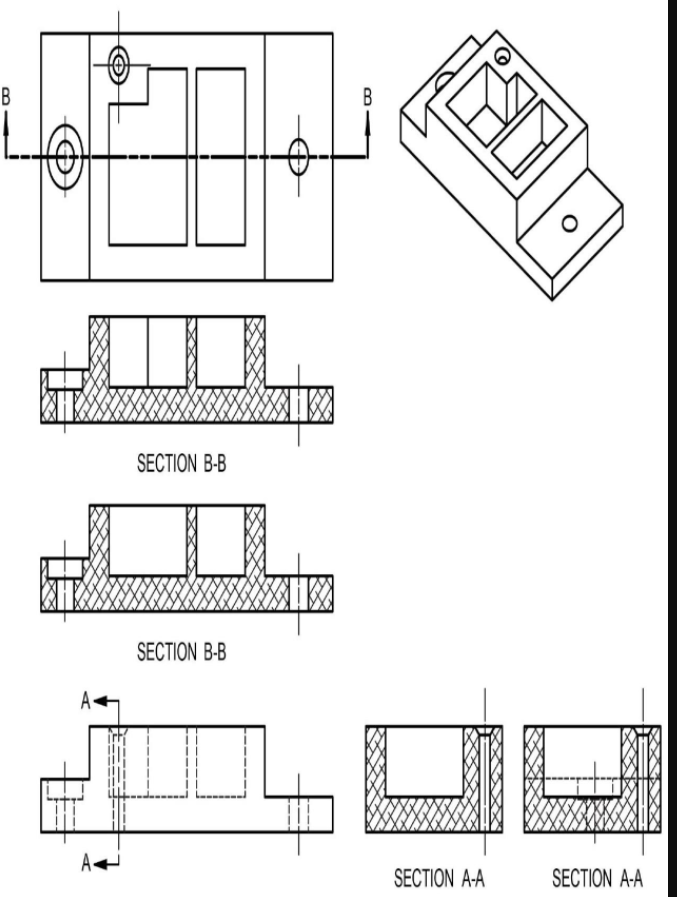 Solved There are four section views shown in the drawing. | Chegg.com