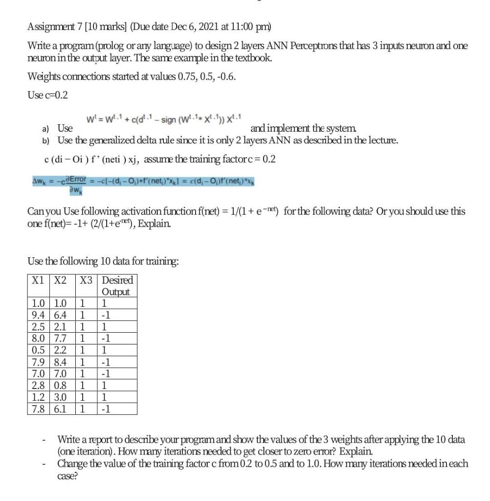 Assignment 7 10 Marks Due Date Dec 6 2021 At 