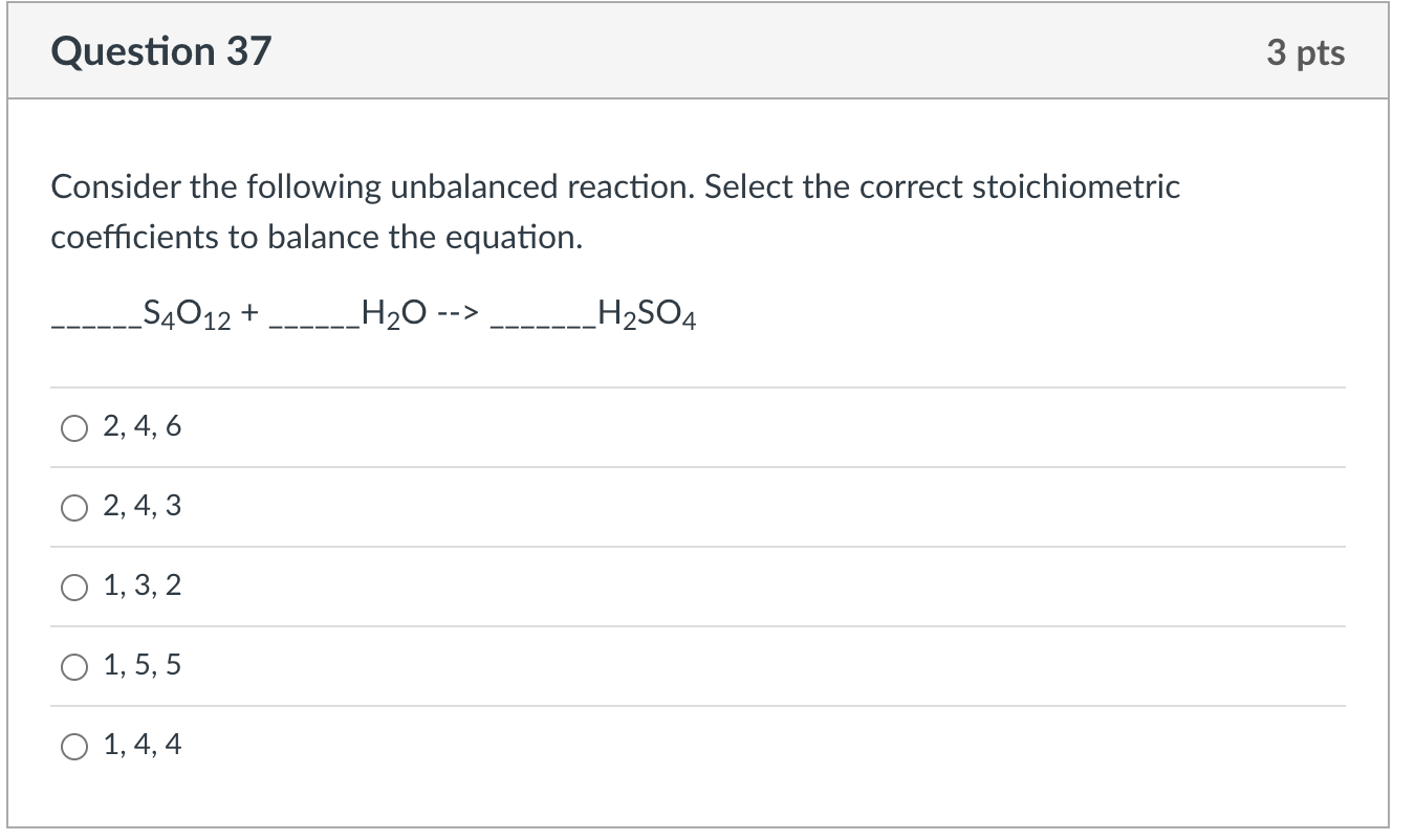 Solved Consider the following unbalanced reaction. Select | Chegg.com