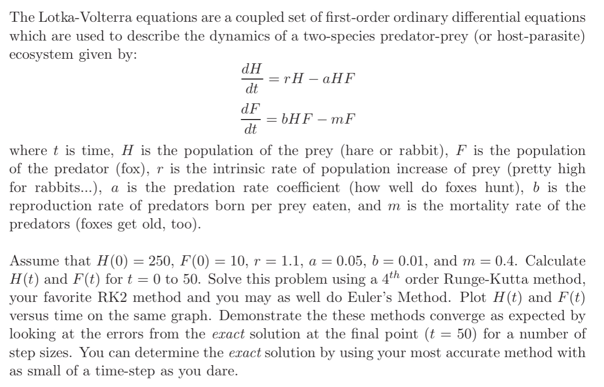 Solved The Lotka-Volterra equations are a coupled set of | Chegg.com