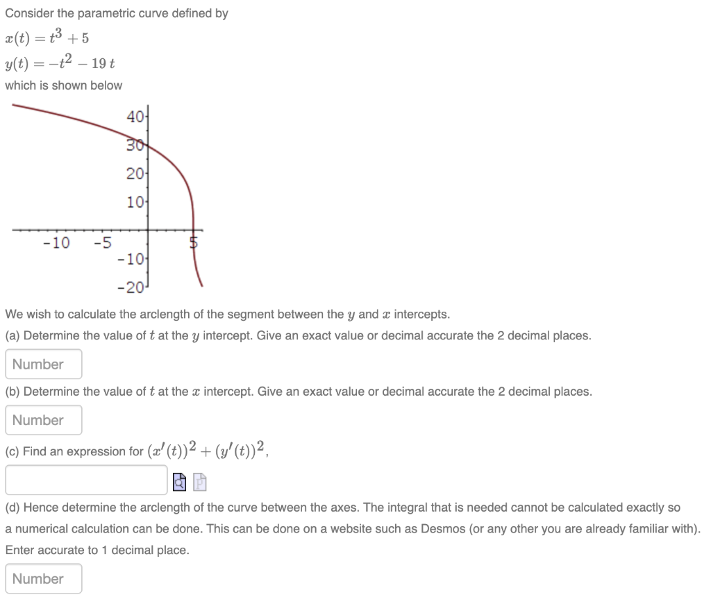 Solved Consider the parametric curve defined by x(t) = t3 +5 | Chegg.com