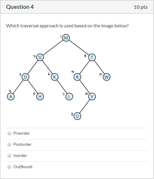 Solved Question 1 10 pts Which traversal approach is used | Chegg.com