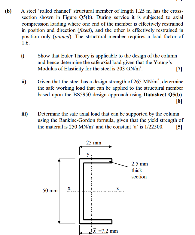 Solved A steel 'rolled channel' structural member of length | Chegg.com