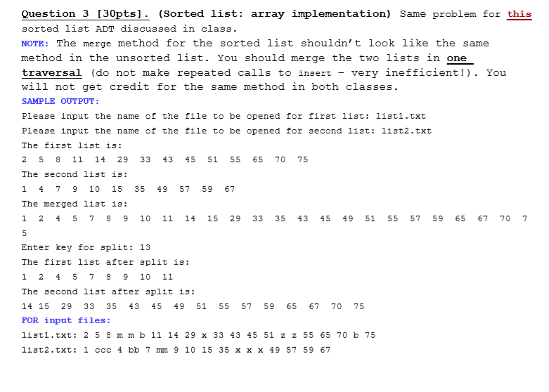 Question 2 [30pts]. (Unsorted list: array | Chegg.com
