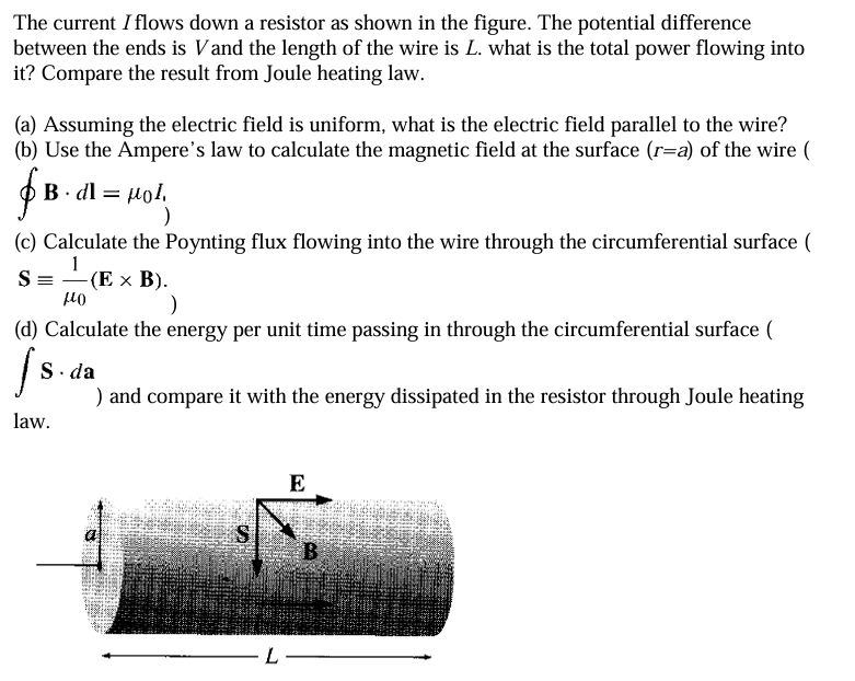 Solved The current I flows down a resistor as ﻿shown in ﻿the | Chegg.com