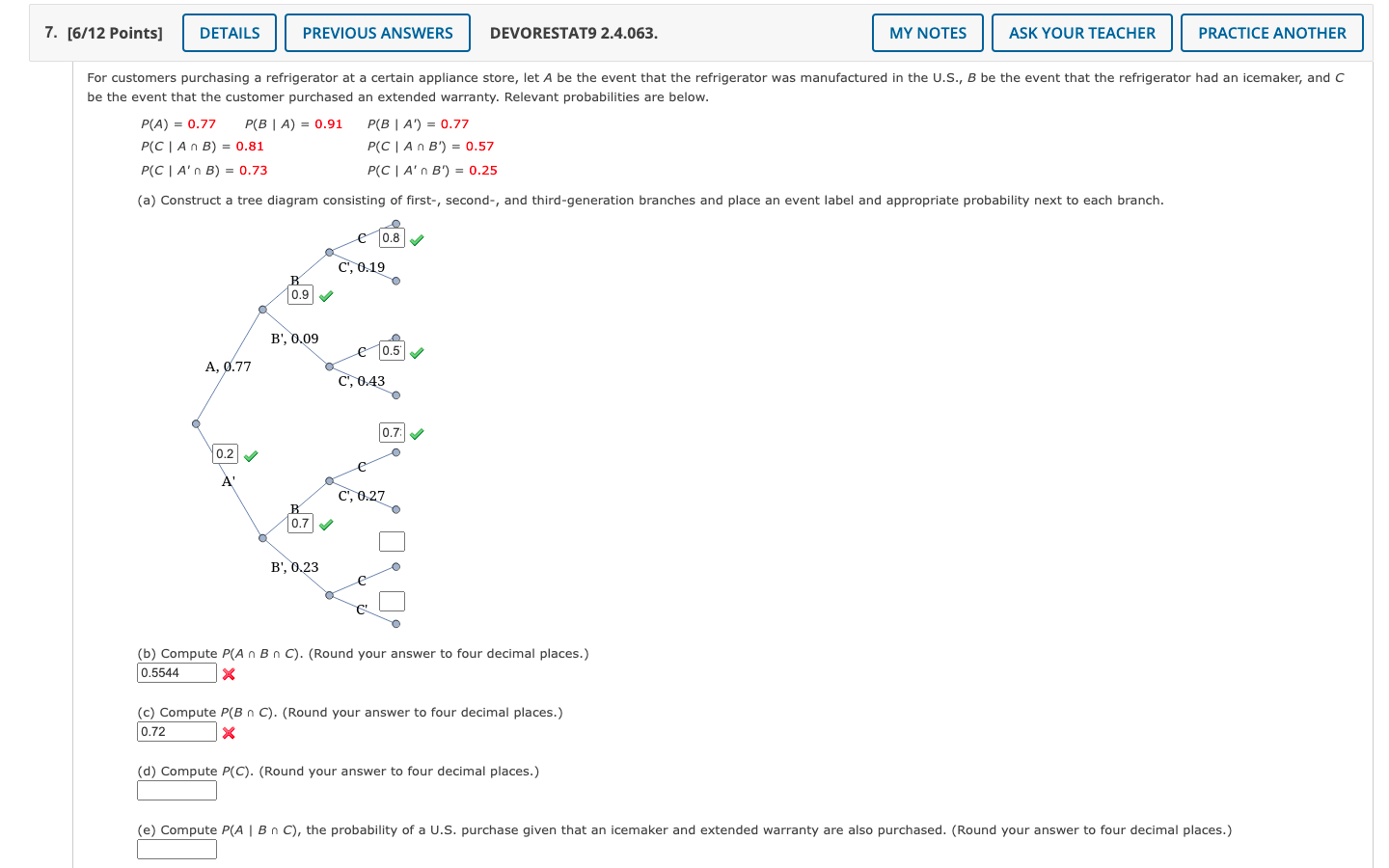 Solved 7. [6/12 points) DETAILS PREVIOUS ANSWERS DEVORESTAT9 | Chegg.com