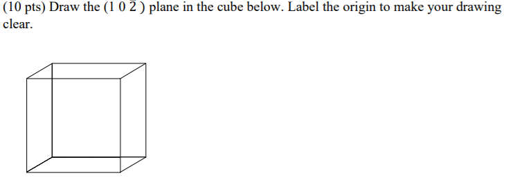 Solved (10 pts) Draw the (102) plane in the cube below. | Chegg.com
