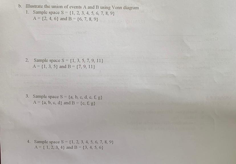 Solved b. Illustrate the union of events A and B using Venn | Chegg.com