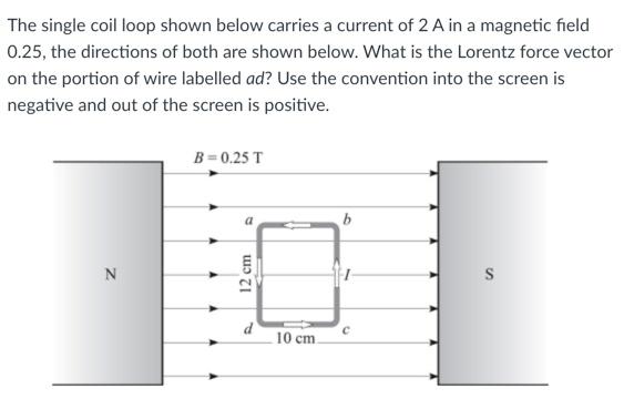 Solved The single coil loop shown below carries a current of | Chegg.com