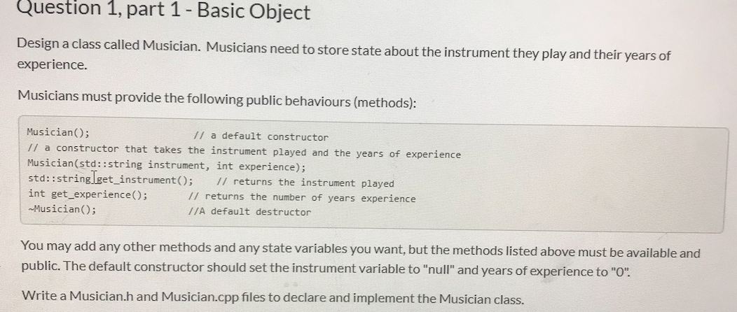 Solved Question 1, part 1 - Basic Object Design a class | Chegg.com