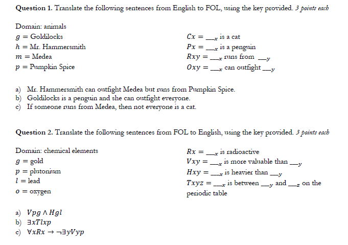 Question 1. Translate the following sentences from | Chegg.com