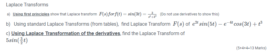 Solved +32 Laplace Transforms a) Using first principles show | Chegg.com