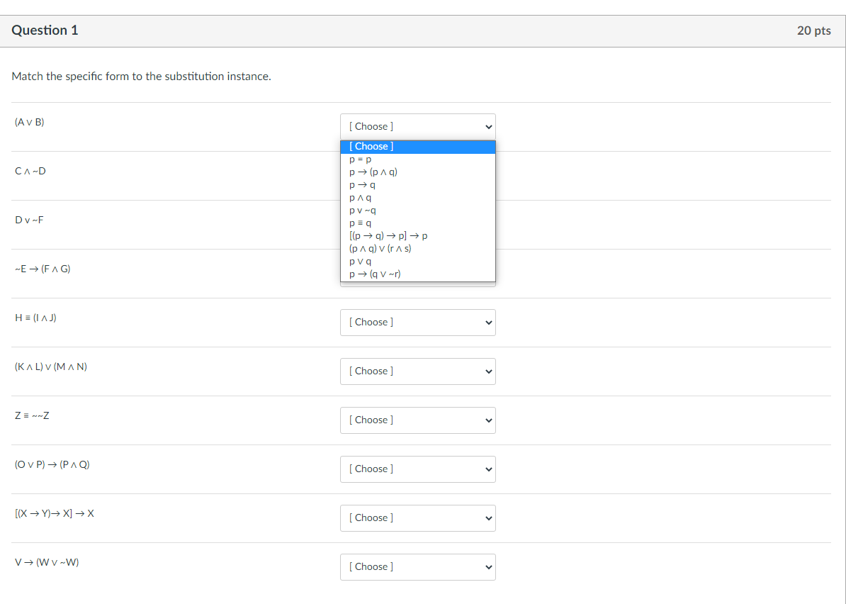 Match the specific form to the substitution instance. | Chegg.com