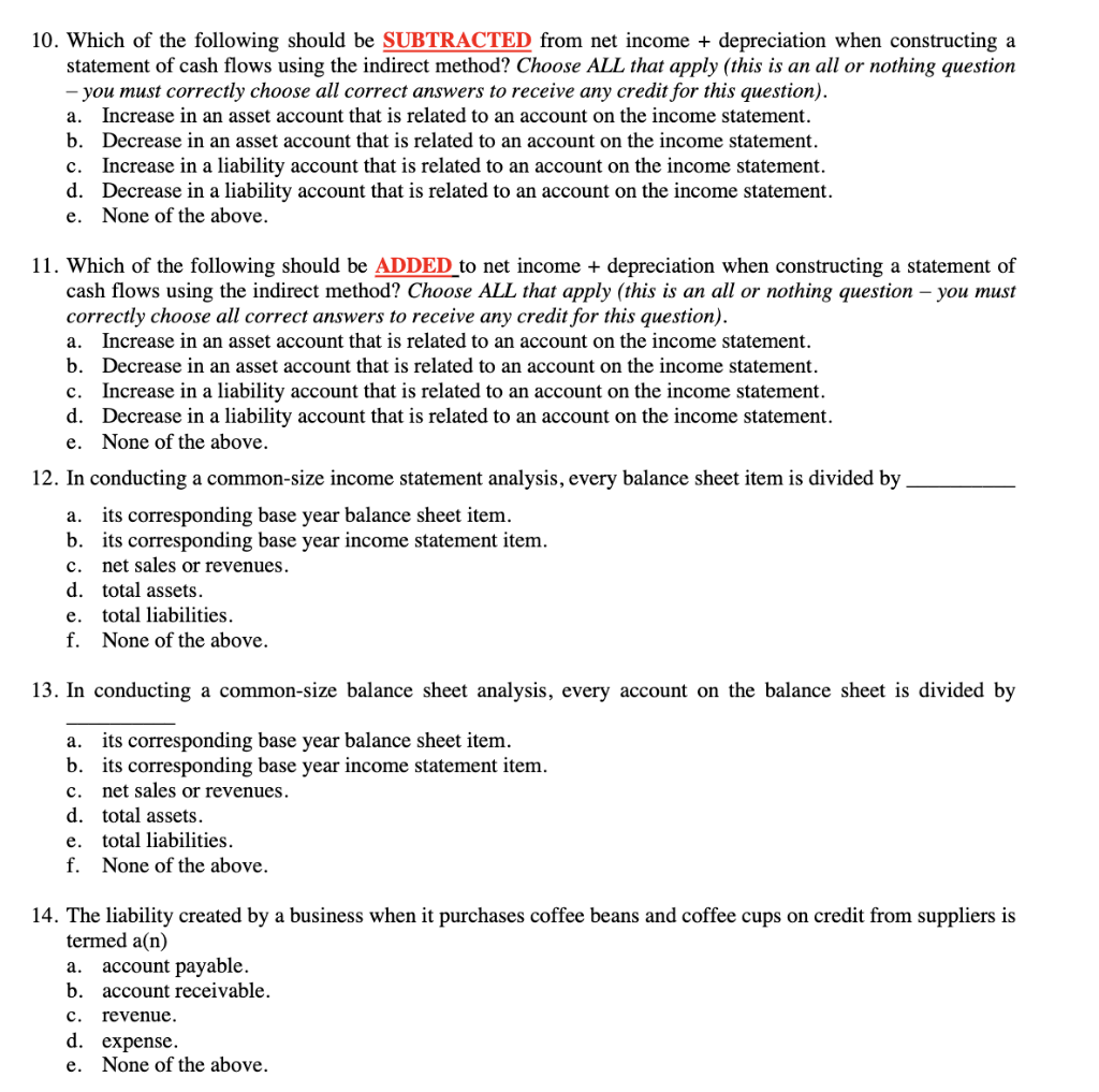 Solved 10. Which of the following should be SUBTRACTED from | Chegg.com