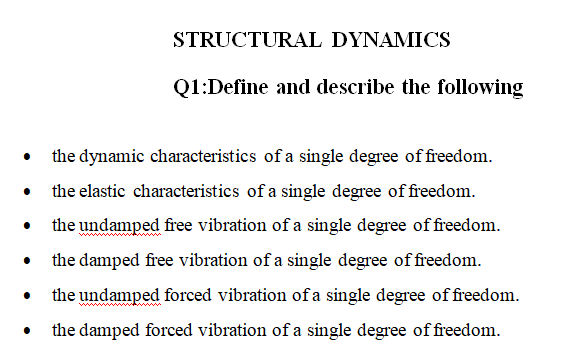 Solved STRUCTURAL DYNAMICS Q1:Define and describe the | Chegg.com