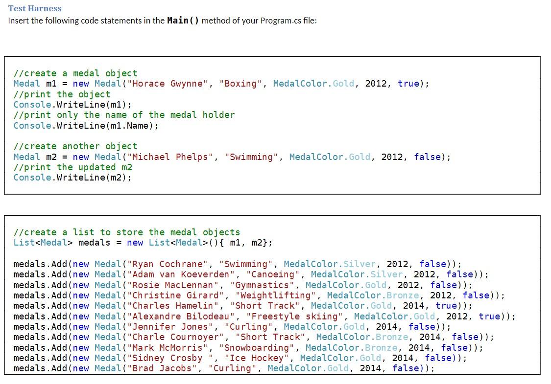 Solved Code The Medal Color Enum Below This Enum Consist Of 9375