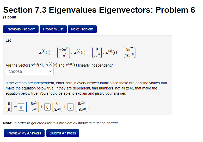 Solved Section 7.3 Eigenvalues Eigenvectors: Problem 6 (1 | Chegg.com