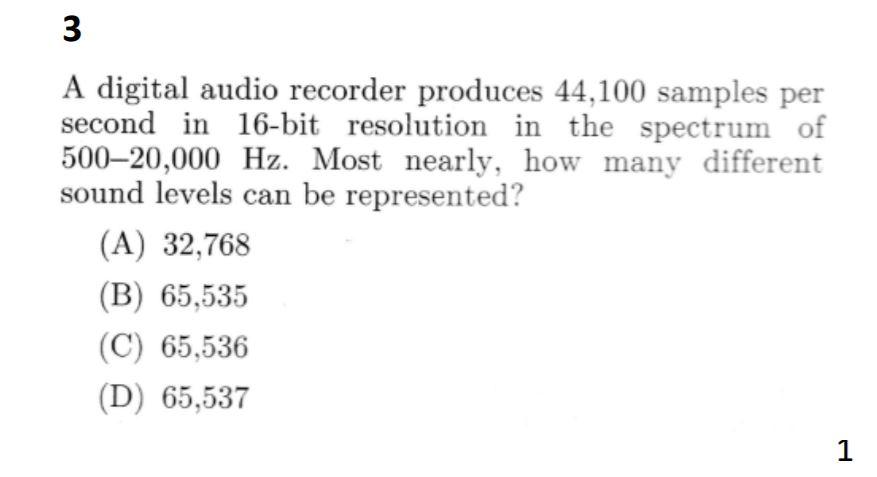 Solved 3 A digital audio recorder produces 44,100 samples | Chegg.com
