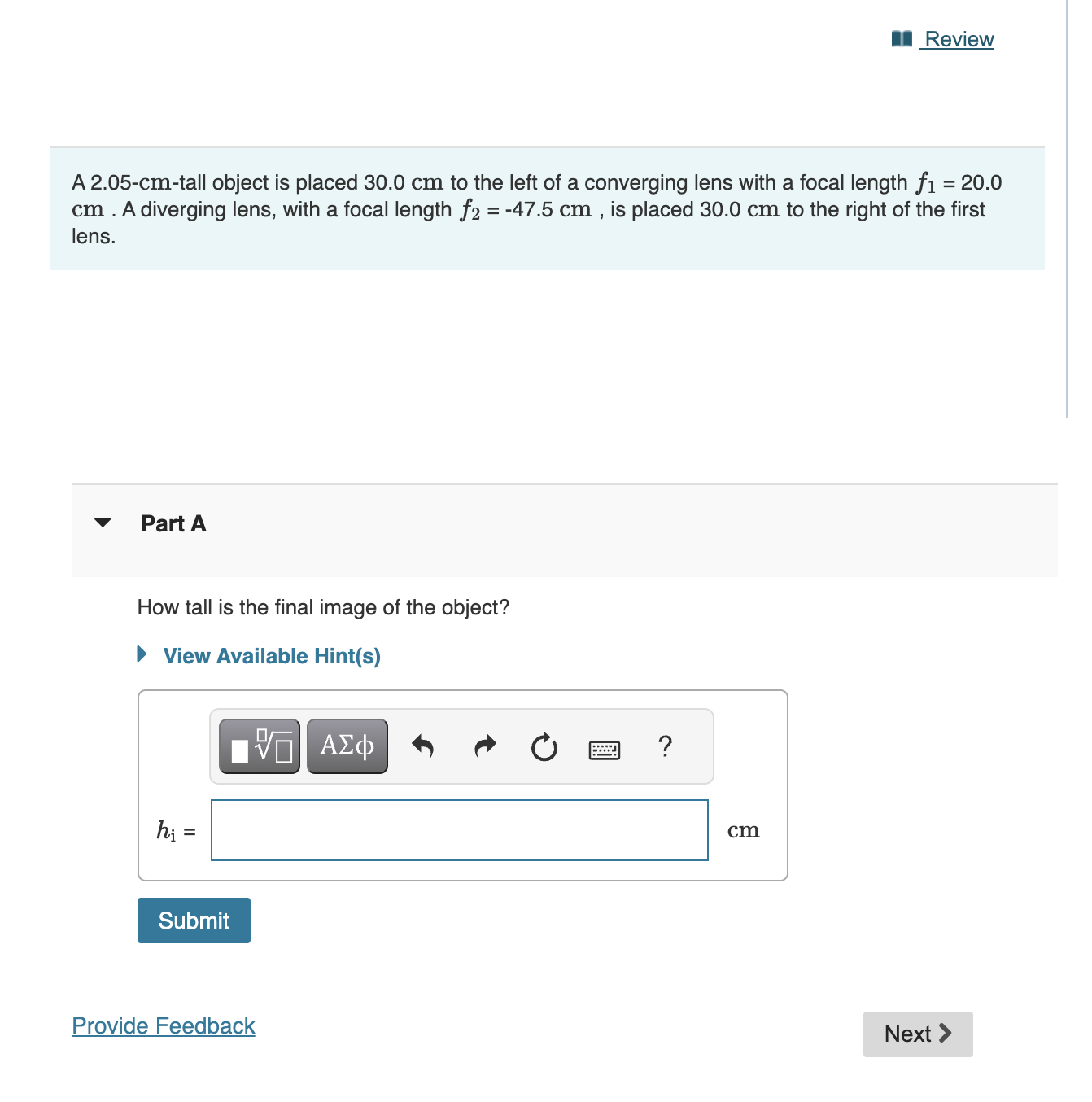 Solved A 2.05-cm-tall object is placed \\( 30.0 | Chegg.com