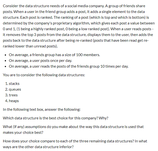 Solved Consider the data structure needs of a social media | Chegg.com