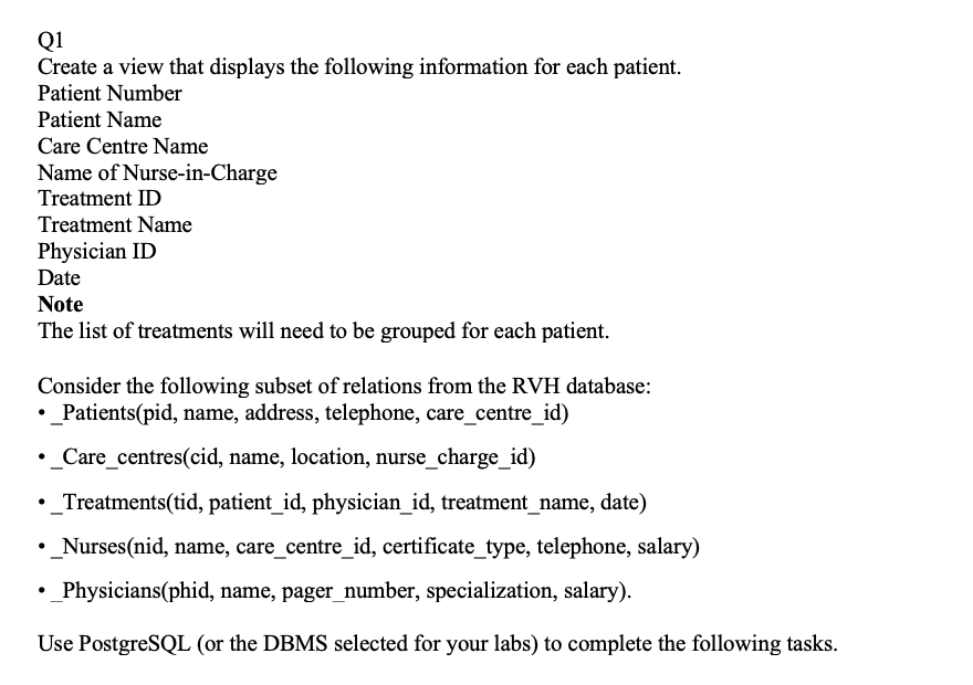 Solved Q1 Create a view that displays the following | Chegg.com