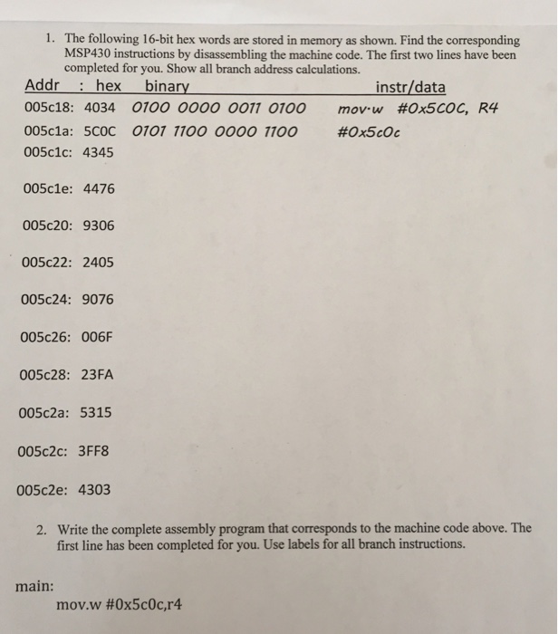 Solved The following 16-bit hex words are stored in memory | Chegg.com
