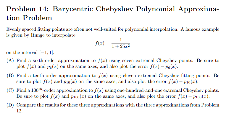 Solved Problem 14: Barycentric Chebyshev Polynomial | Chegg.com