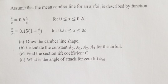 Assume that the mean camber line for an airfoil is | Chegg.com