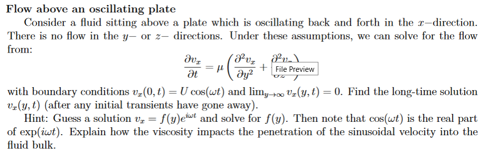θυς afv. Flow above an oscillating plate Consider a | Chegg.com
