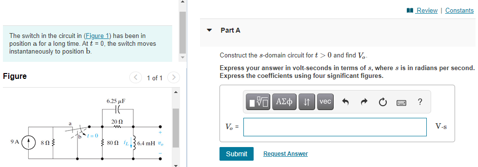 Solved Review | Constants Part A The switch in the circuit | Chegg.com