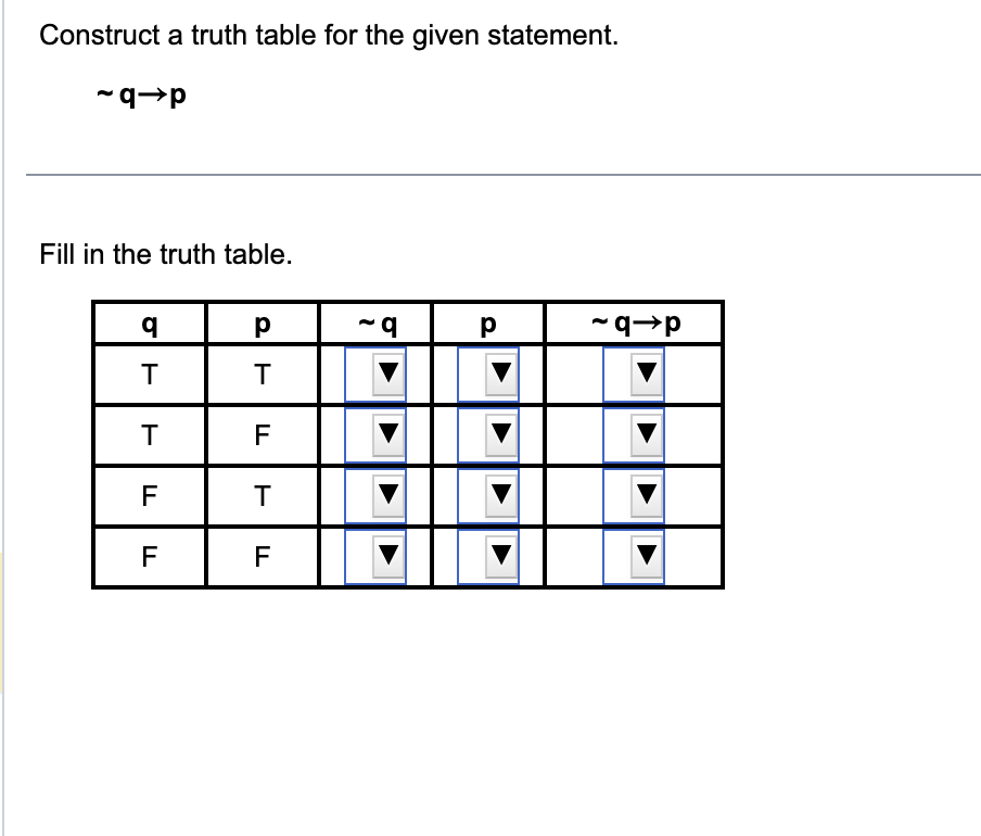 Solved Construct A Truth Table For The Given Statement ∼q→p