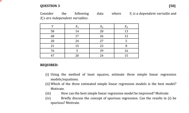 Solved Consider the following data where Yi is a dependent | Chegg.com