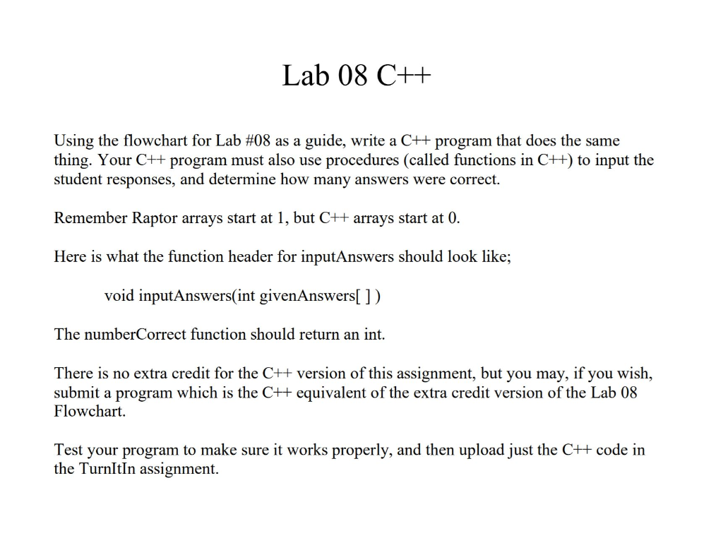 Lab 08 C++ Using the flowchart for Lab #08 as a | Chegg.com