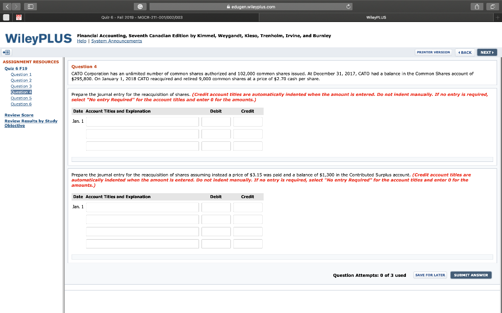 Solved edugen.wileyplus.com Quiz - Fall 2019 | Chegg.com