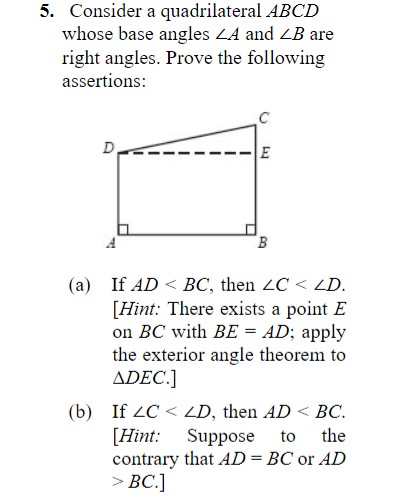 Solved 5. Consider a quadrilateral ABCD whose base angles ∠A | Chegg.com