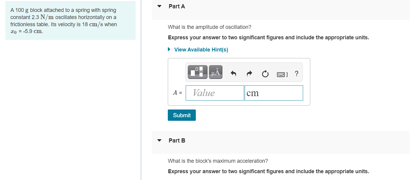 Solved Part A A 100 g block attached to a spring with spring | Chegg.com
