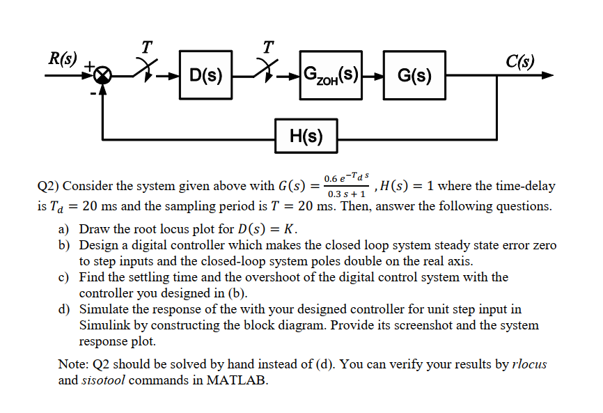 Solved Q2) Consider the system given above with 𝐺(𝑠) = 0.6 | Chegg.com