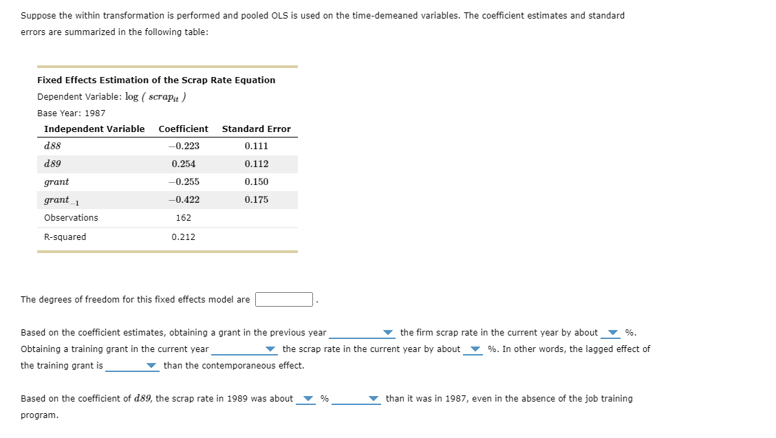 Solved Suppose a panel data set consisting of 54 firms, over | Chegg.com