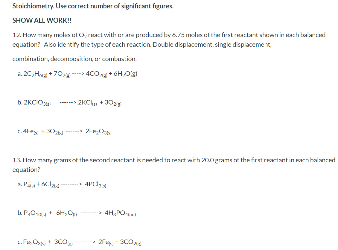 Solved Stoichiometry. Use correct number of significant | Chegg.com