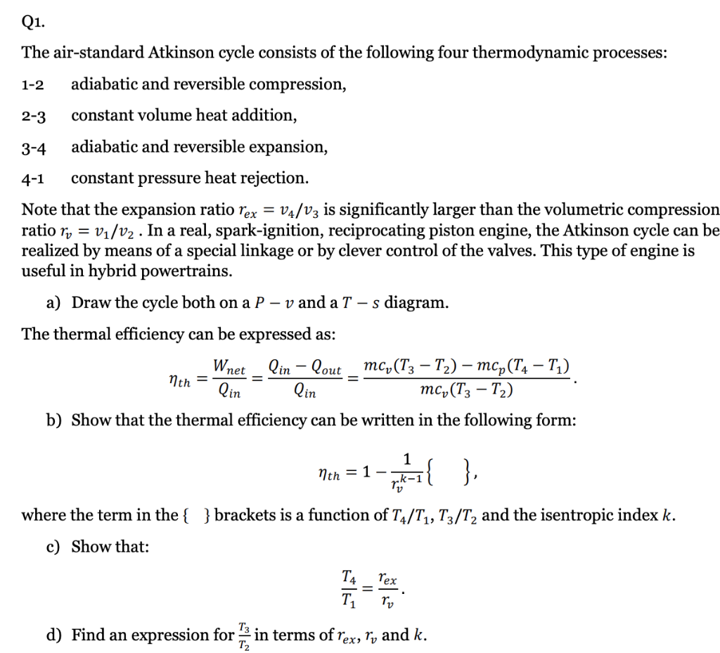 Solved The air-standard Atkinson cycle consists of the | Chegg.com