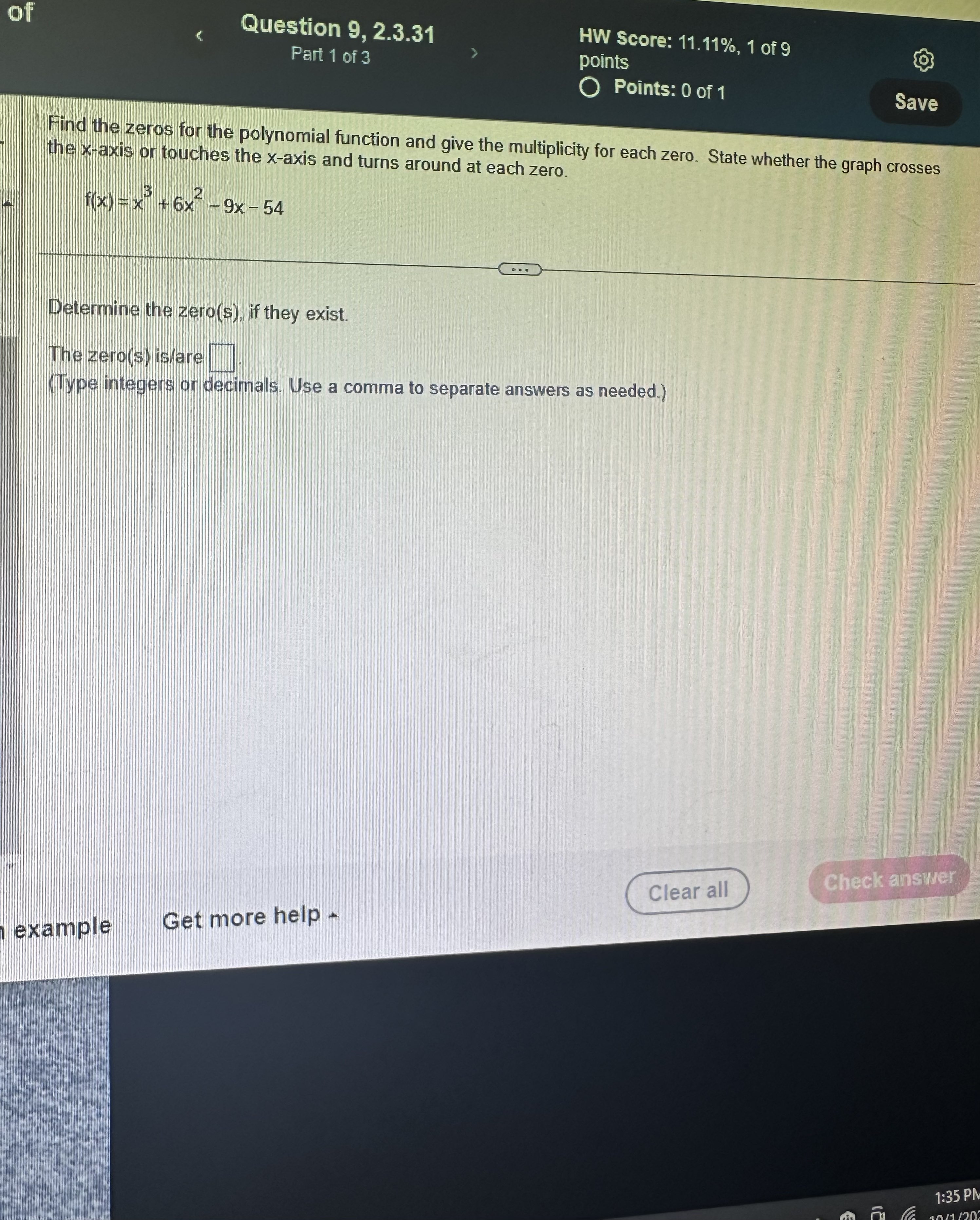 Solved Find the zeros for the polynomial function and give | Chegg.com