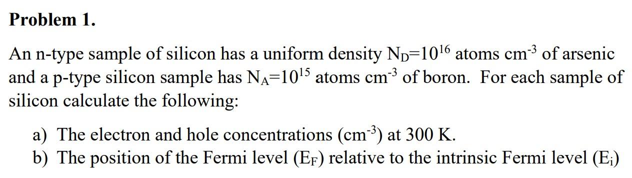 Solved An n-type sample of silicon has a uniform density | Chegg.com