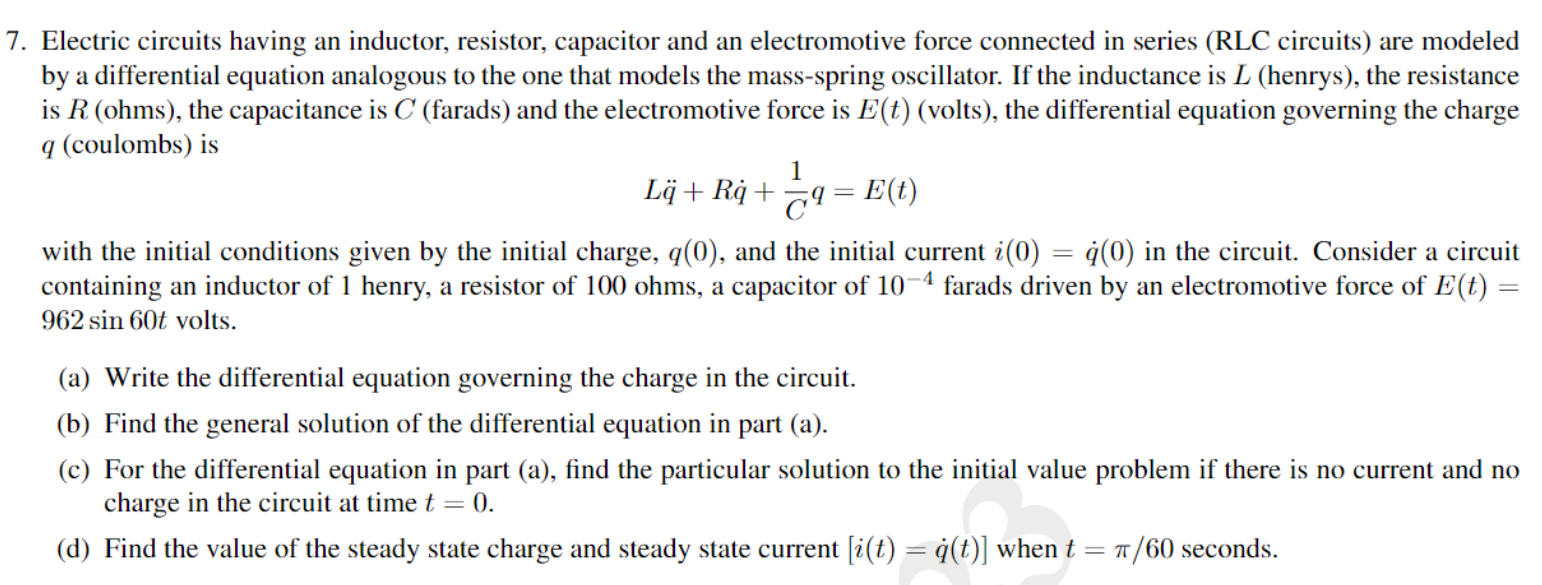 Solved Electric circuits having an inductor, resistor, | Chegg.com