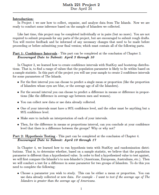 Math 221 Project 2 Due April 24 Introduction: In | Chegg.com