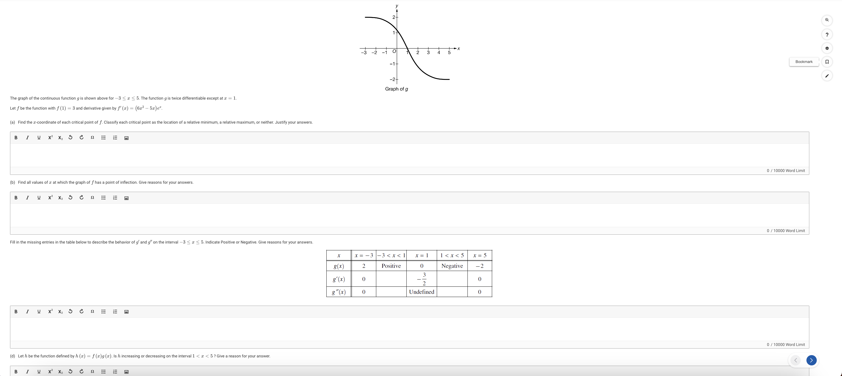 Solved The graph of the continuous function g is shown above | Chegg.com