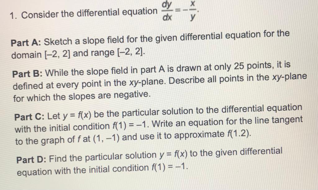 Solved 1. Consider the differential equation Part A: Sketch | Chegg.com