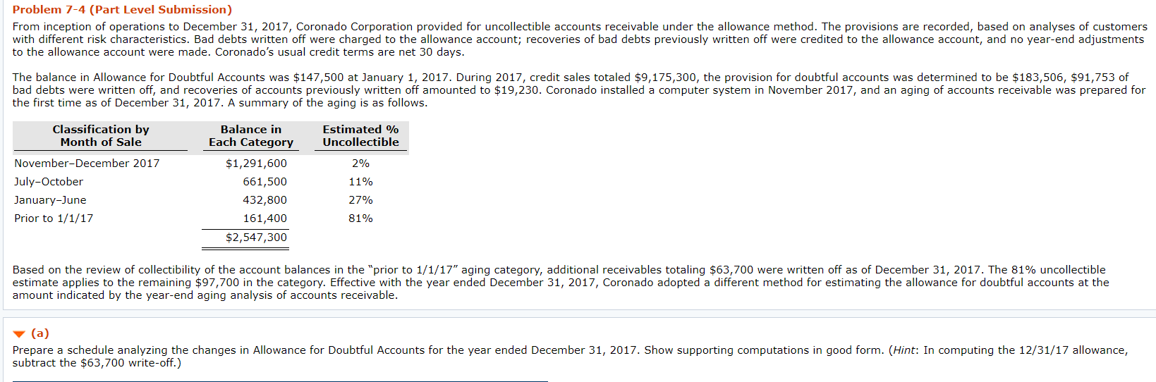Solved Problem 7-4 (Part Level Submission) From inception of | Chegg.com