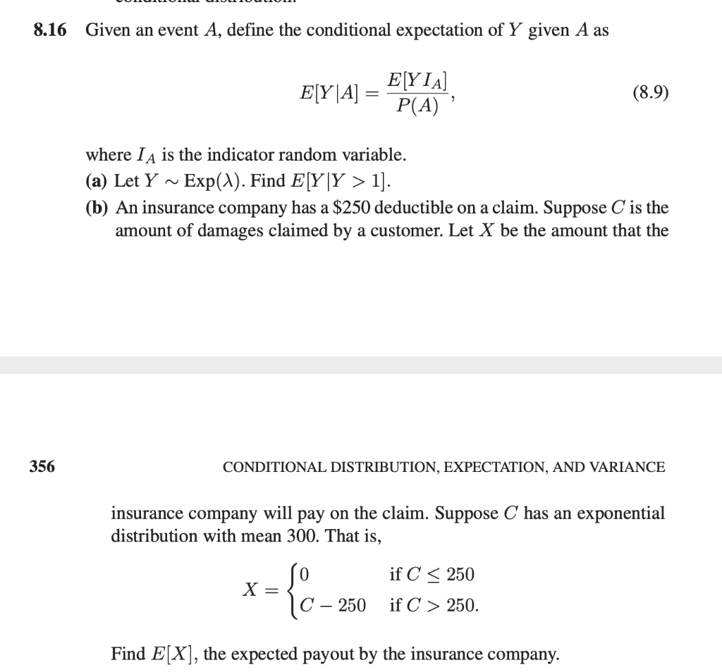 Solved 8.16 Given an event A, define the conditional | Chegg.com